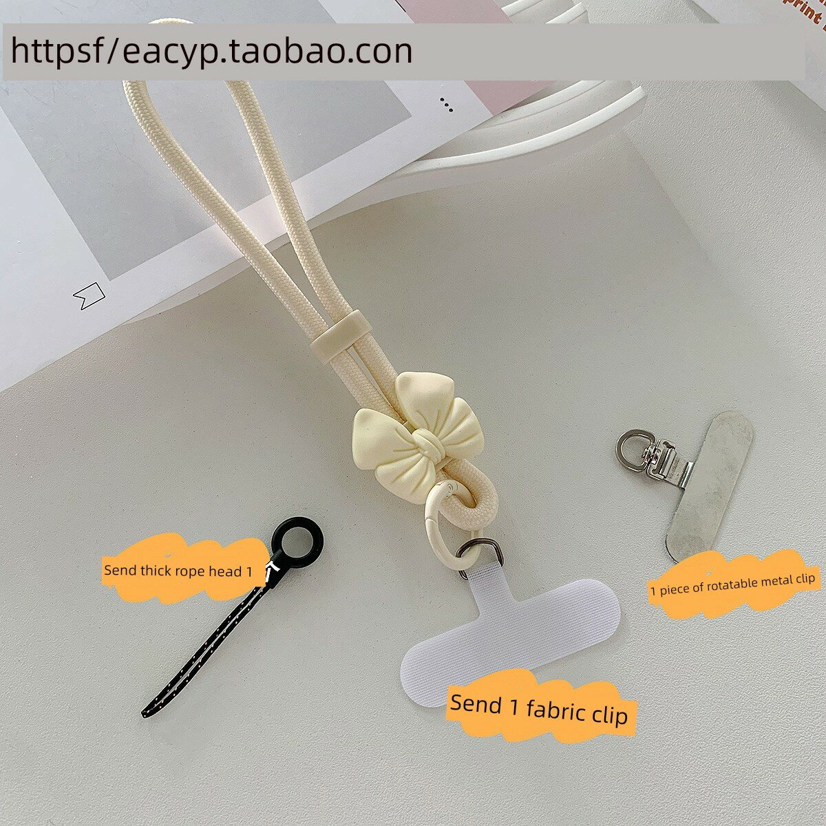 Женская короткая регулируемая браслетная цепочка для телефона с бантом, ручной анти-потеря дизайн в слоновой кости