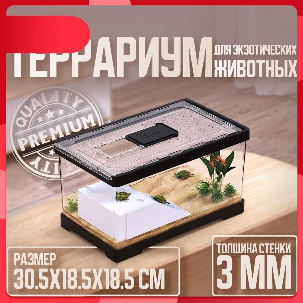 Террариум с крышкой для рептилий, пауков, улиток, богомолов, палочника, раков отшельников, грызунов, рыбок