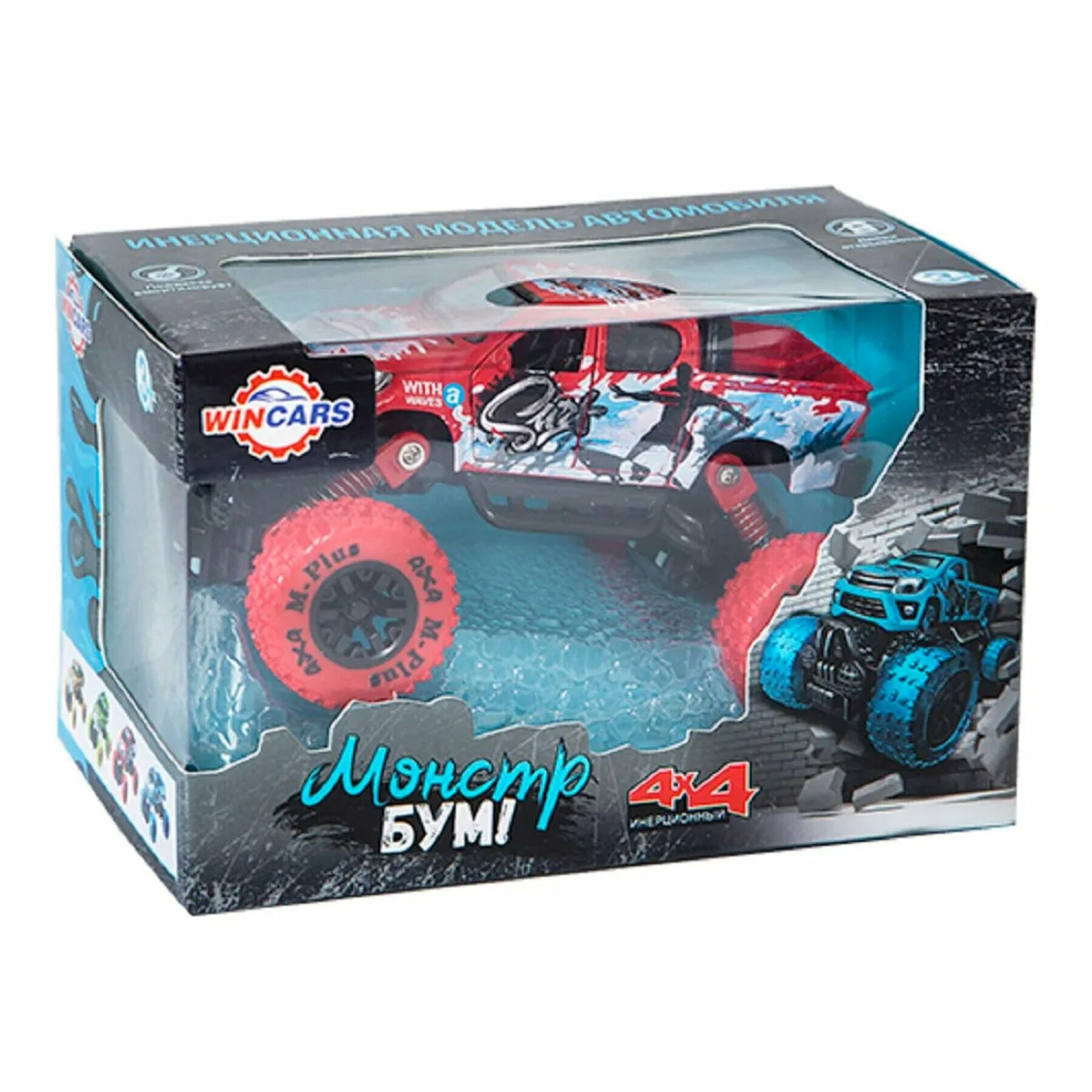 Машина WINCARS YK-2201-red Джип с большими колёсами инерционный металлический 14 см, красный