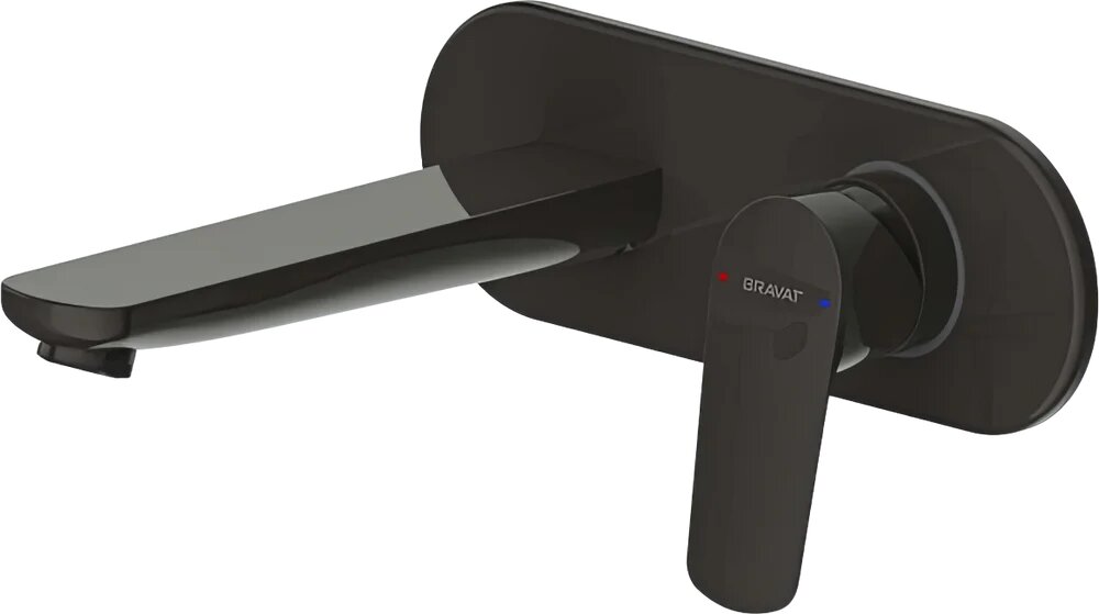 Смеситель для раковины Bravat Rhein P8429564BW-ENG встраиваемый, скрытого монтажа, черный, матовый, кран для ванной в раковину, из латуни, рычажный, с керамическим картриджем
