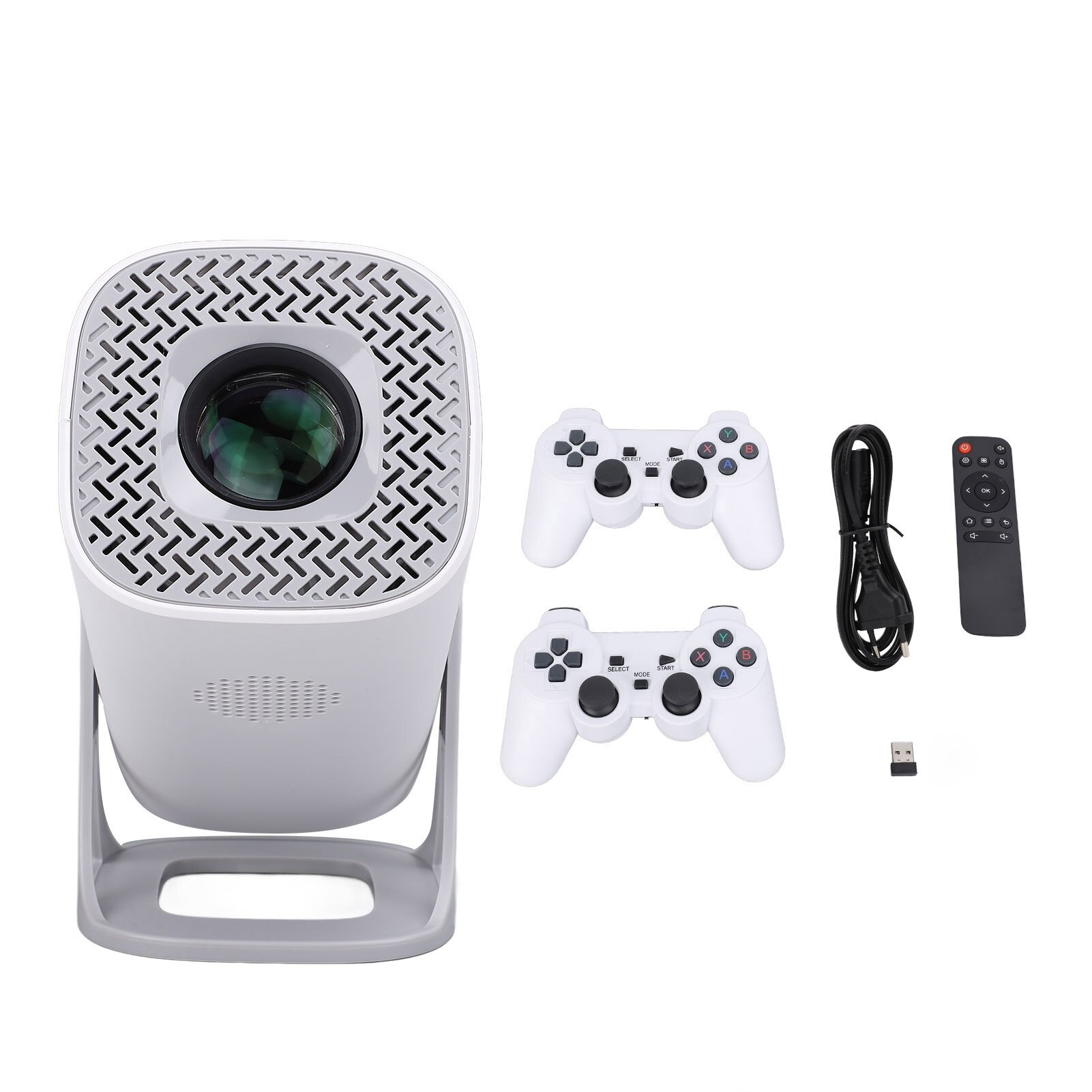 Небольшой проектор 1080P FHP 4K с Wi-Fi и Bluetooth, яркостью 200 ANSI, поворотом на 180 градусов, портативный проектор с картой памяти на 64 ГБ, игровым контроллером, вилкой EU, питанием от 100 до 24