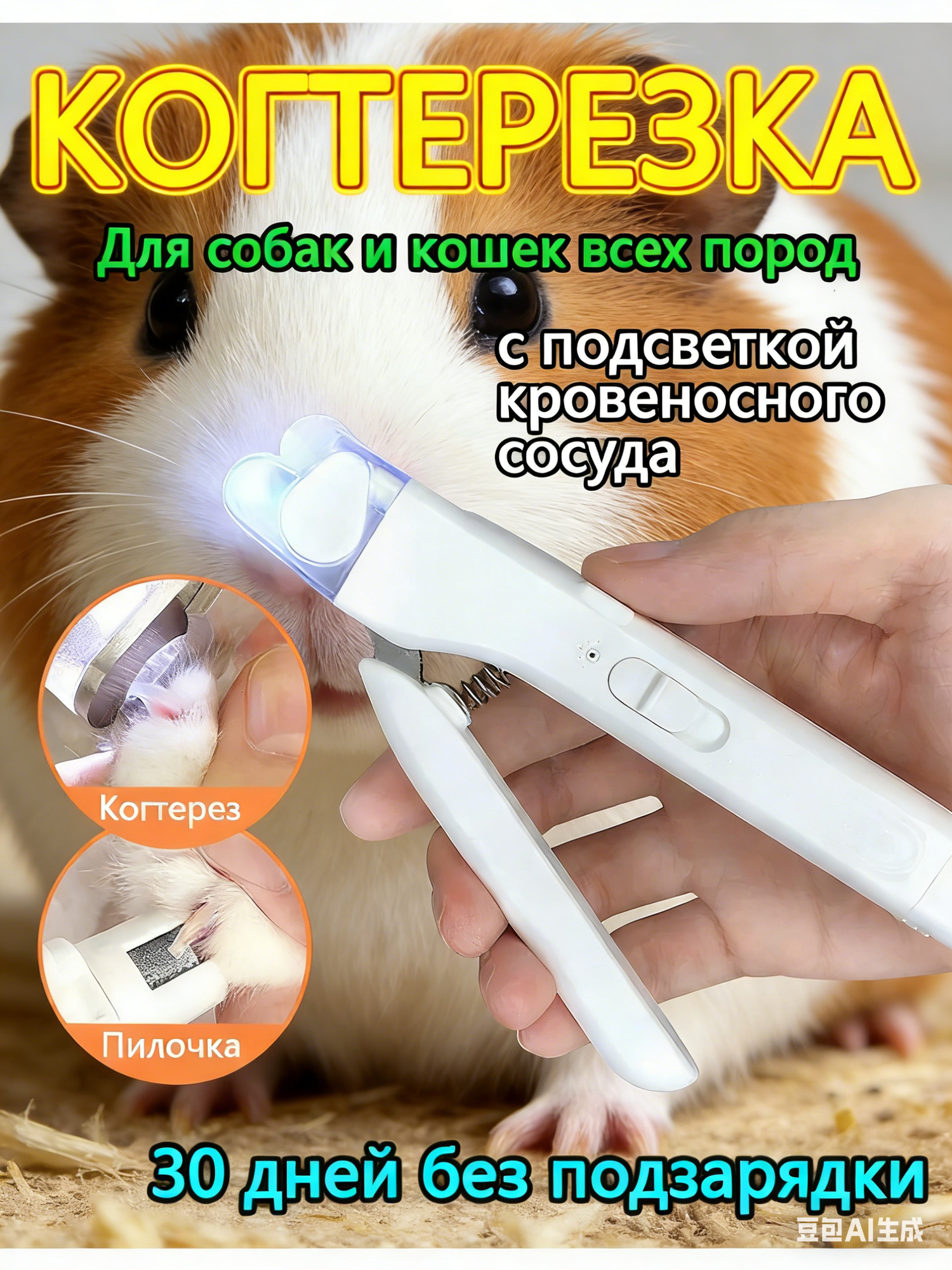 Когтерезка для кошек с ограничителем безопасная с подсветкой