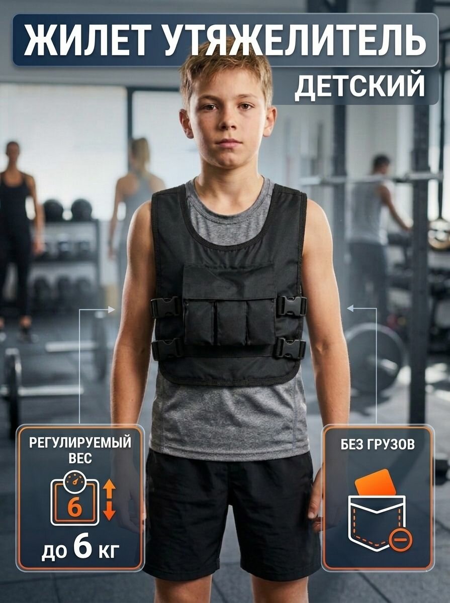 Жилет утяжелитель детский без грузов (до 6 кг) чёрный