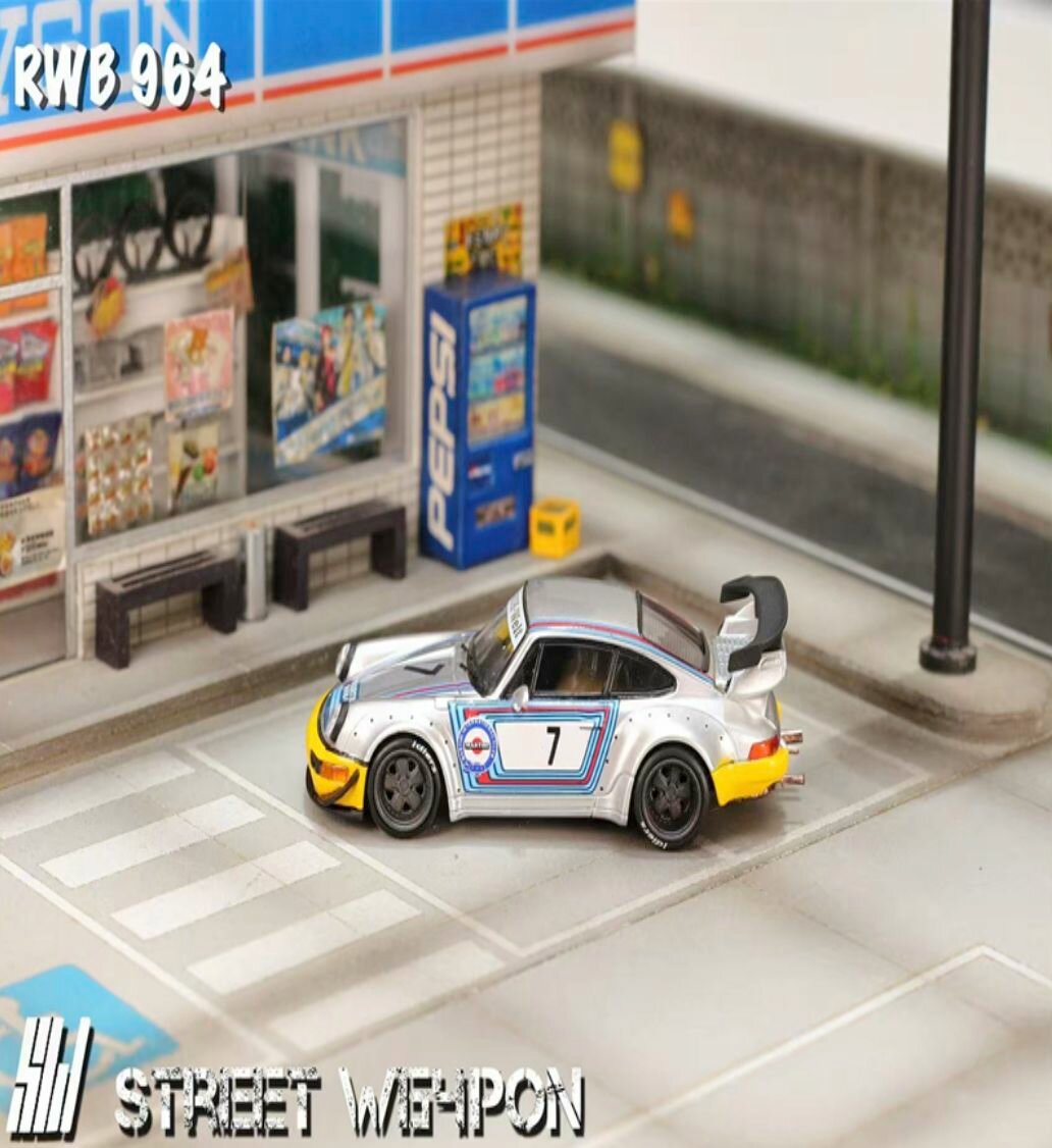 Коллекционная машинка SW 1:64 RWB Porsche 911 964 Matte silver martini #7