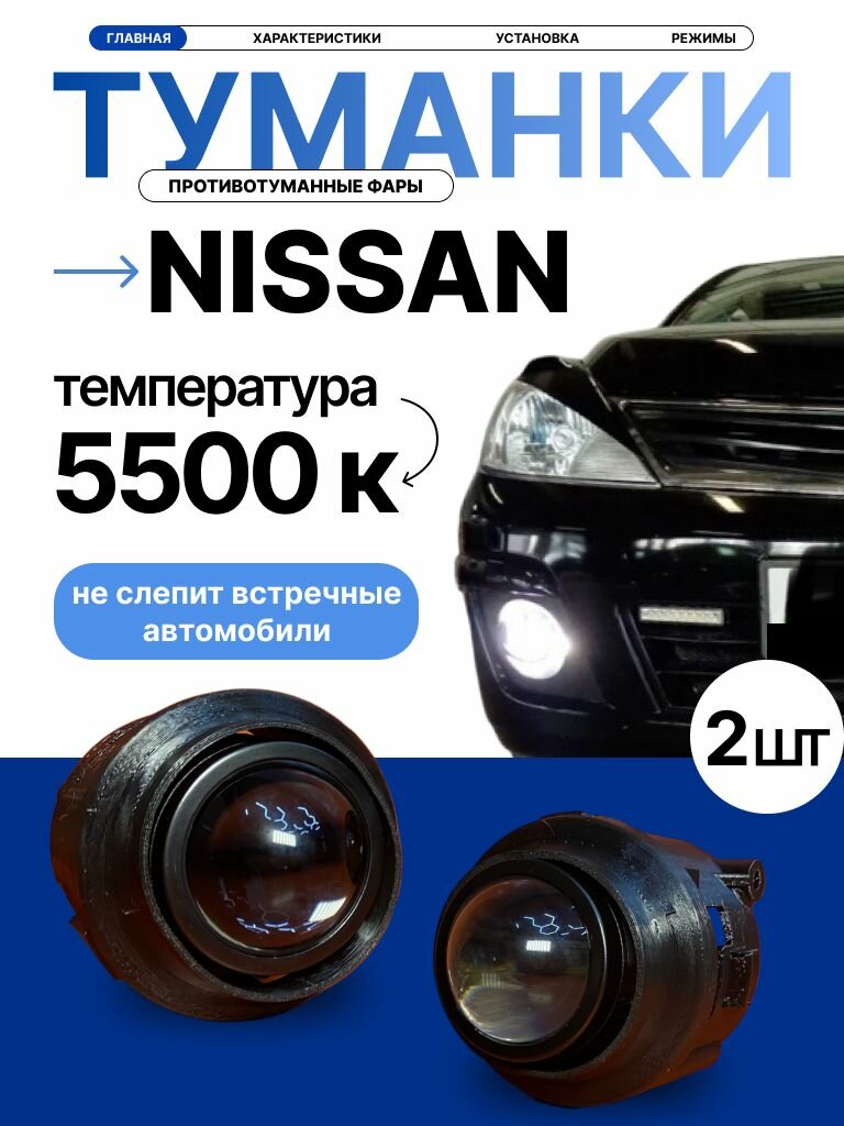 Двухрежимные противотуманные BI LED - фары Nissan (ближний/дальний свет) (5500K/140W/11440lm) комплект птф 2 шт; SM