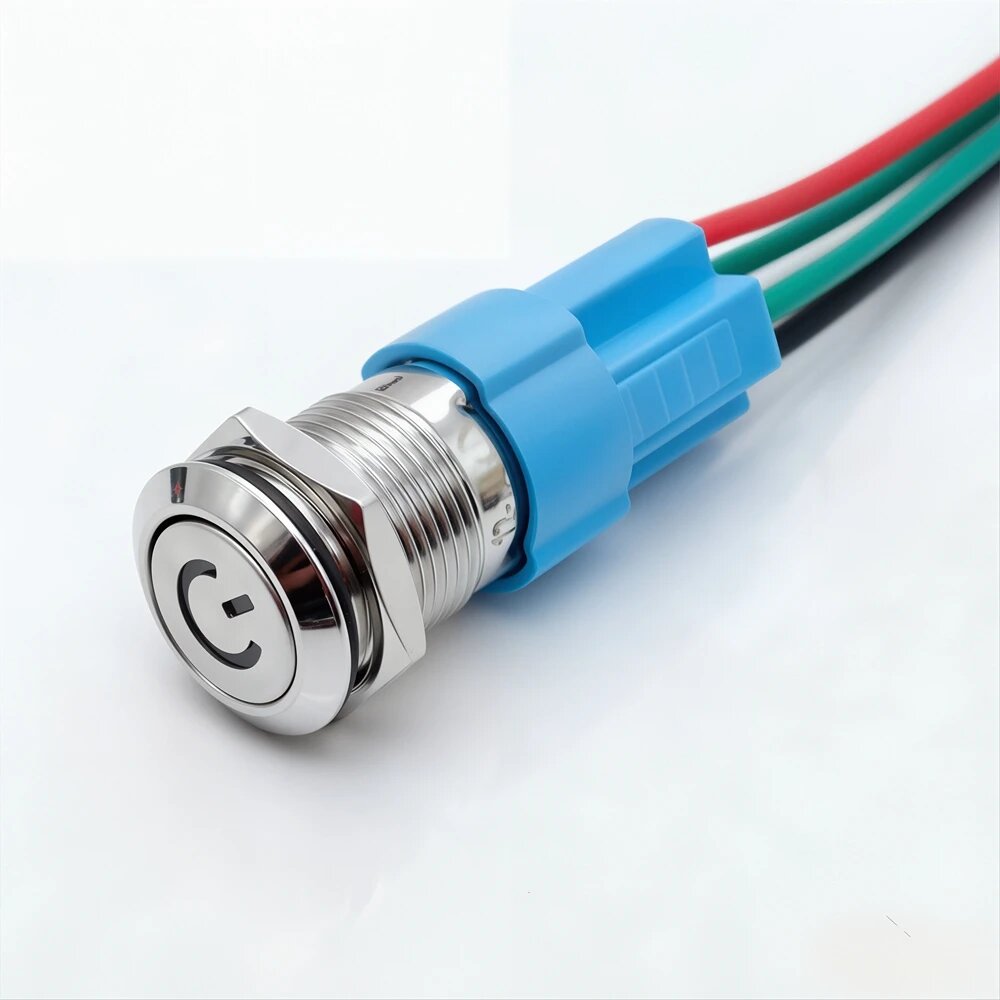 Кнопочный переключатель 12 мм с подсветкой Green, 12-24V, Latching