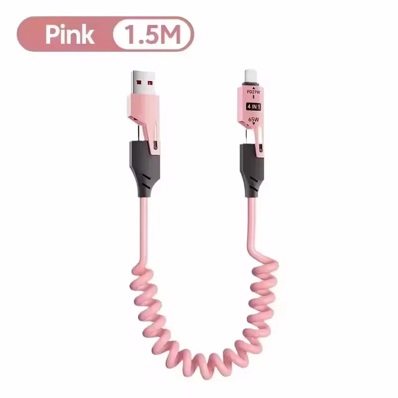 Пружинный кабель 2-в-1 Pink 1.5M USB Type-C/Lightning