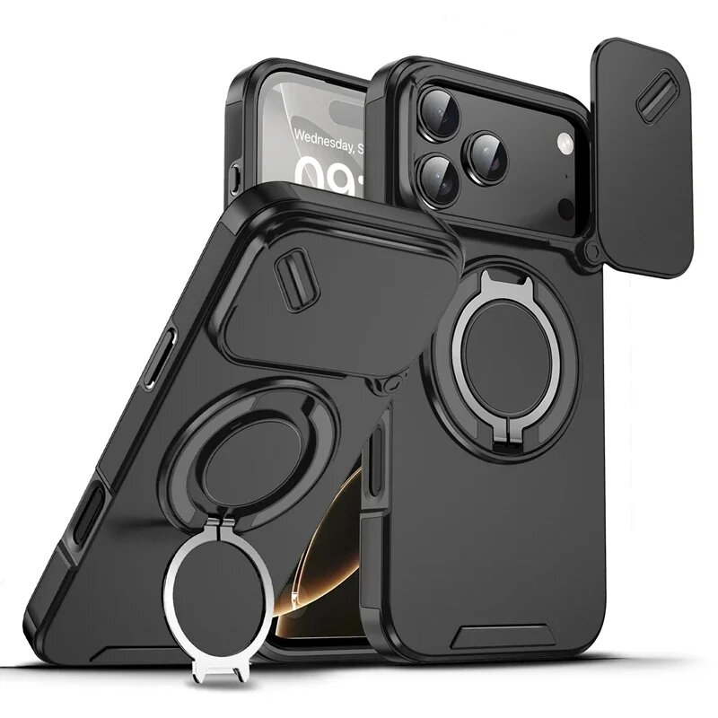 Чехол для iPhone 13 Pro Max, черный, с кольцом-держателем