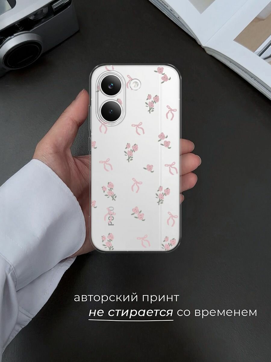 Чехол на Poco X8 Pro / Поко X8 Про с принтом Розы и ленточки, прозрачный — фото 1