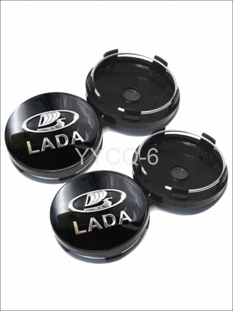 Колпачки ступицы 60 мм с логотипом LADA, набор 4 шт, черные/серебристые, эмблема 56 мм — для Granta Vesta Niva