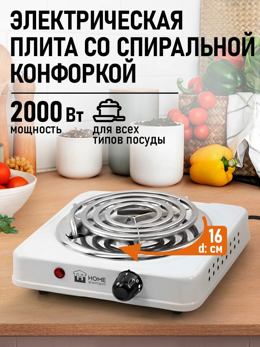 HOME ELEMENT Плитка электрическая настольная 1 конфорка, d16, белый