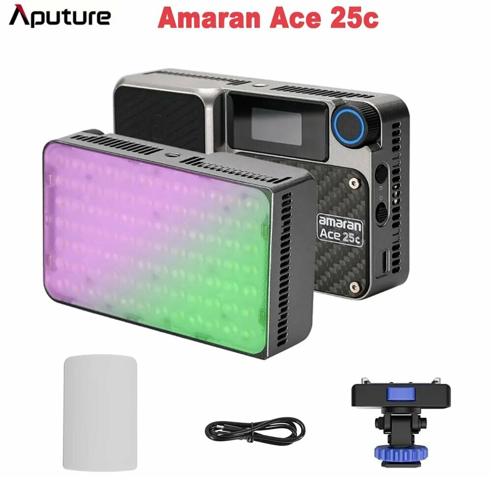 Видеосвет Aputure Amaran Ace 25c RGB, 25 Вт, компактный светодиодный светильник для установки на камеру, регулируемая цветовая температура 2300k-10000k, зарядка через PD (серебристый)