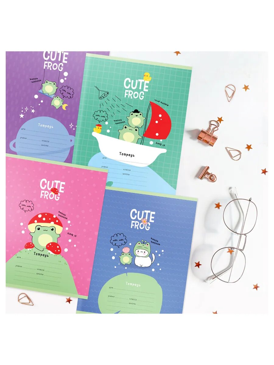 Тетрадь 12л, клетка MESHU "Cute frog", 60-65 г/кв. м