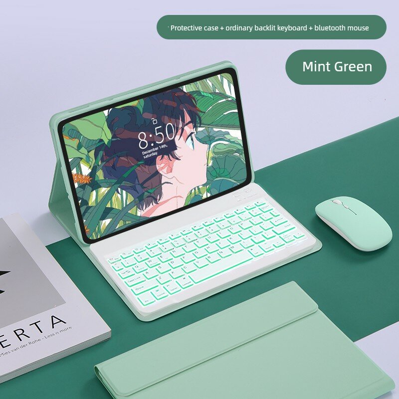 Honor Tablet 8 12-дюймовый с подсветкой, мятно-зеленый, белая клавиатура, зеленая зарядная мышь, закаленное стекло,