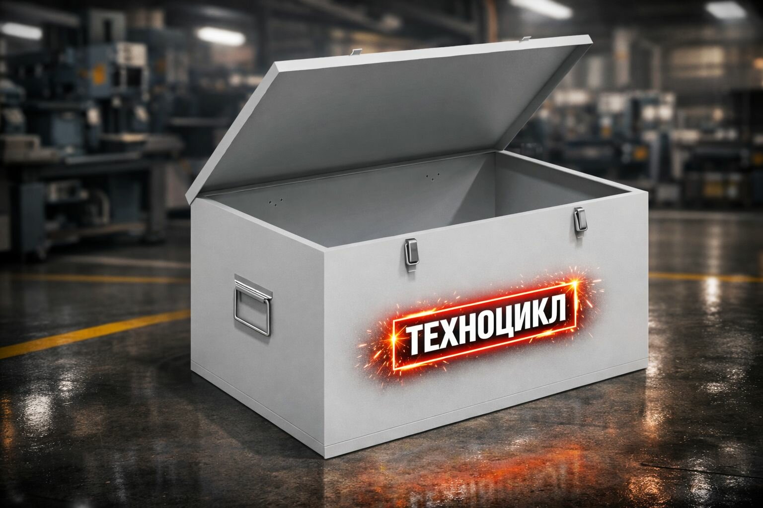 Ящик металлический ДВ-600-2 с крышкой 600х400х290 мм техноцикл экологическая металлическая тара для сбора и временного хранения отходов, черный, маркировка Замазученный песок