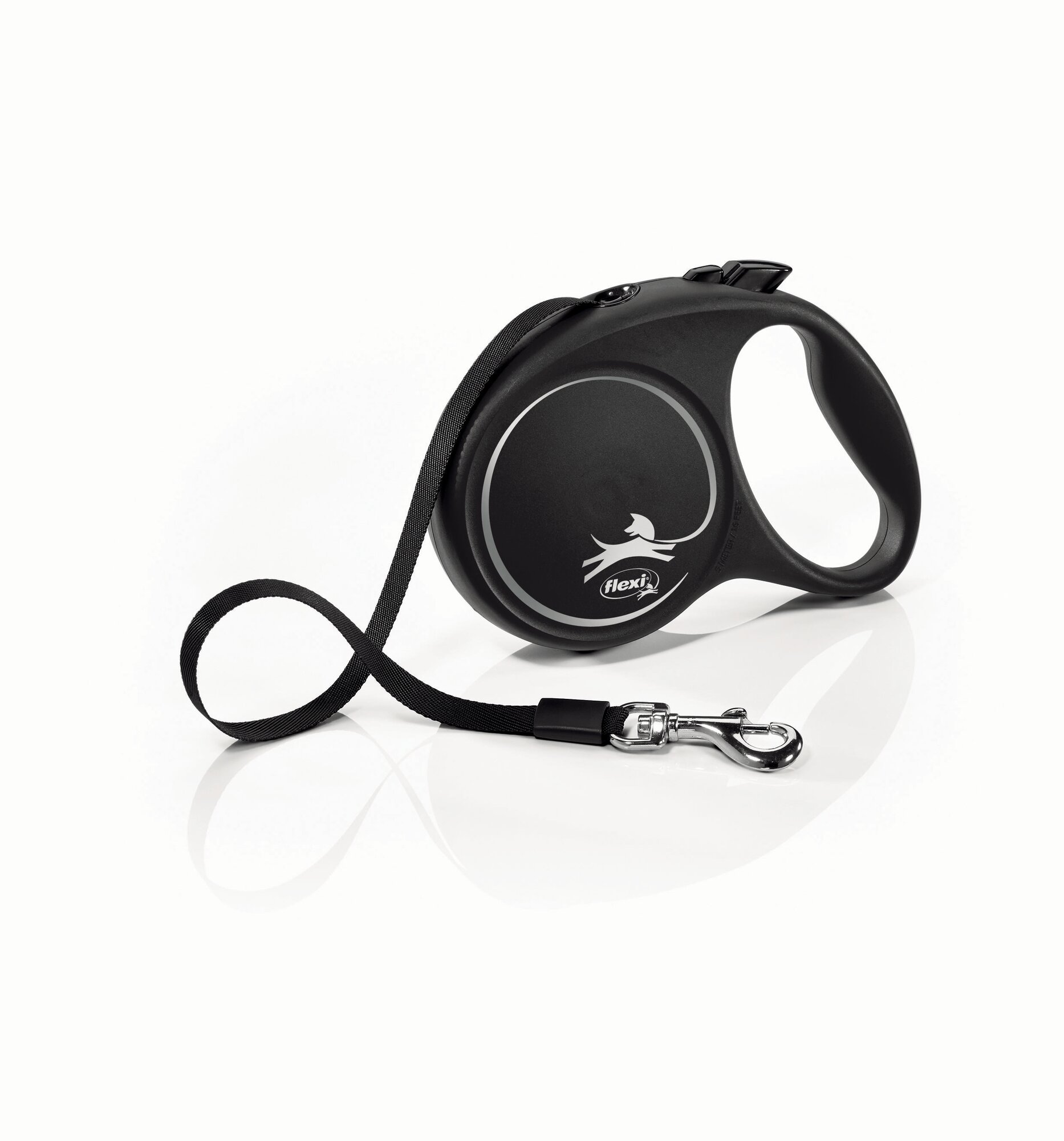 FLEXI Рулетка BLACK DESIGN M ремень 5 м до 25 кг, серебряный