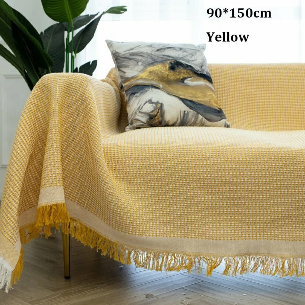 Хлопковое вязаное плед покрывало Zara Home Желтый, 90-150cm Yellow