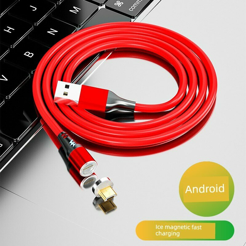 Android магнитный зарядный кабель с силиконовой оболочкой, 2м, алый красный, быстрая зарядка, мощный магнитный разъем