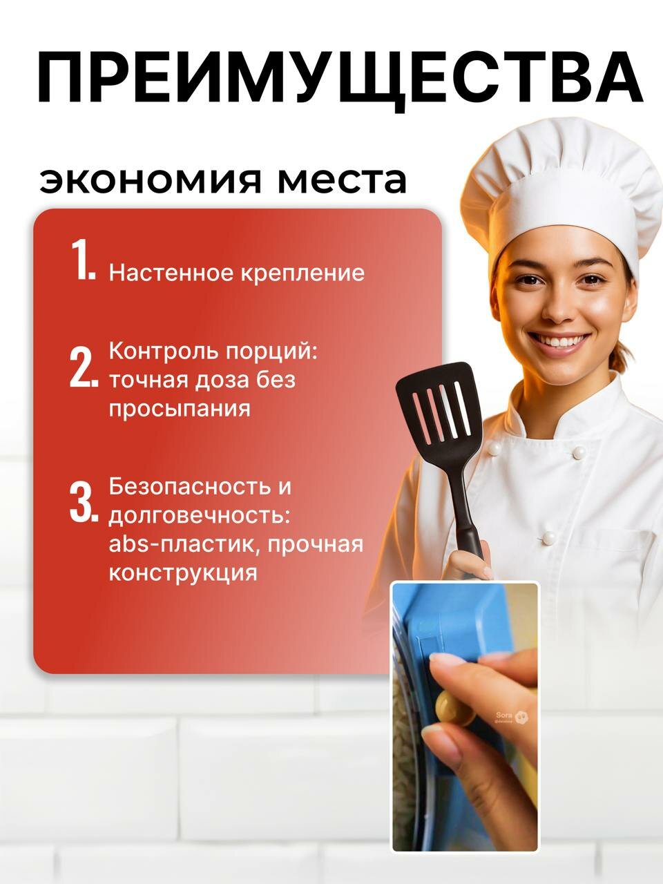 Настенный диспенсер для хранения круп, сыпучих продуктов / Вращающийся органайзер кухонный 6 в 1 с дозированием