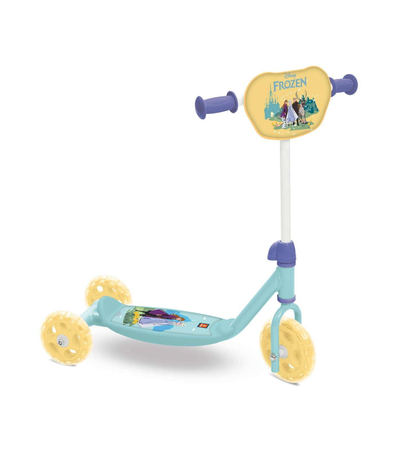 DECATHLON самокат decathlon mondo frozen, синий, желтый, лиловый, 54x21x58 см, грузоподъемность 30 кг