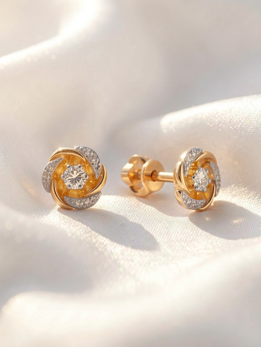 Серьги пусеты, серебро, 925 проба, золочение, фианит