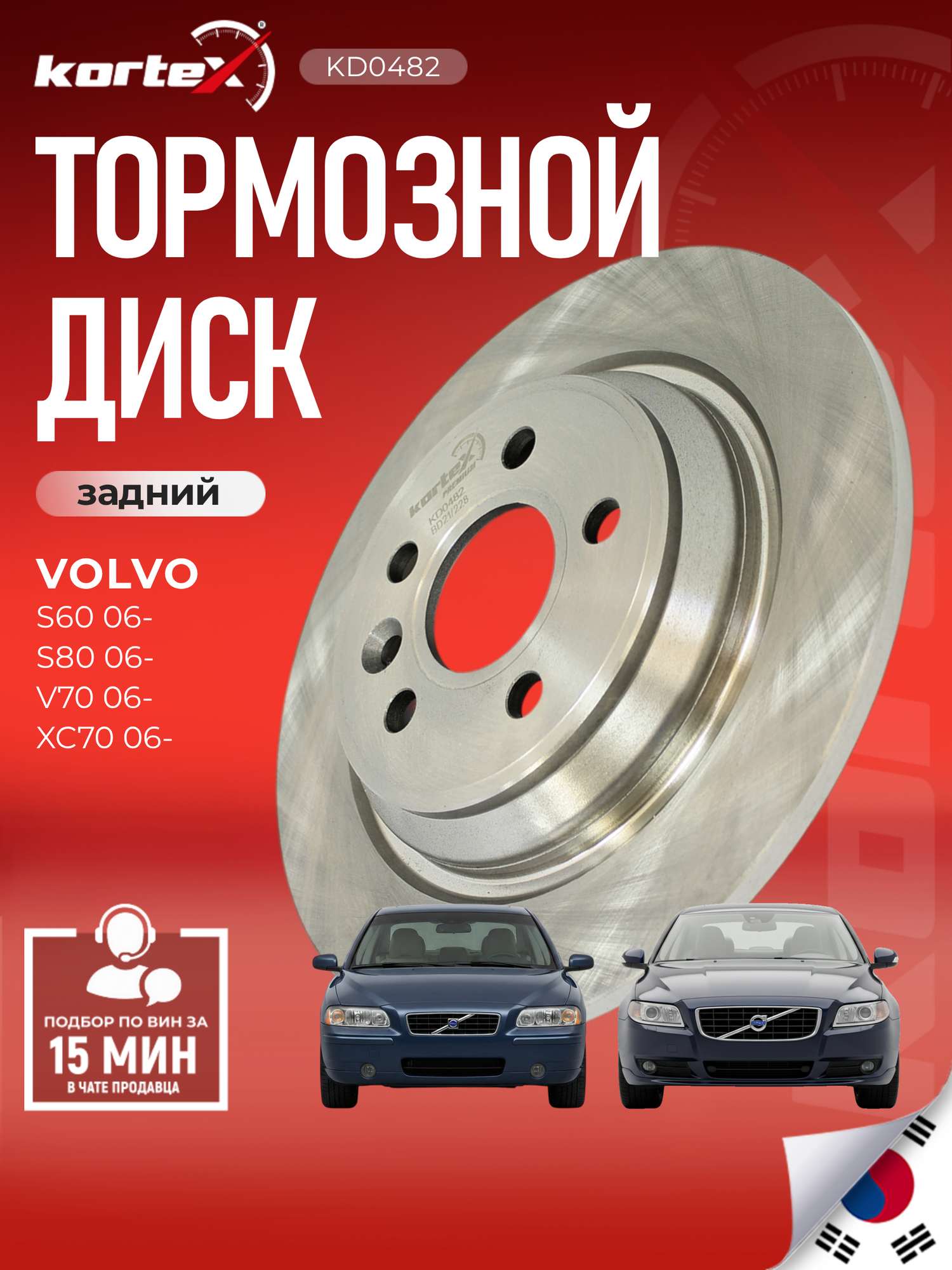 Диск тормозной задний (левый/правый) Volvo S60 S80 V70 XC70 Вольво d302мм OEM 30769059