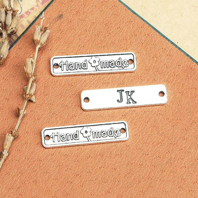 Металлические бирки "Handmade" и "JK", античное серебро
