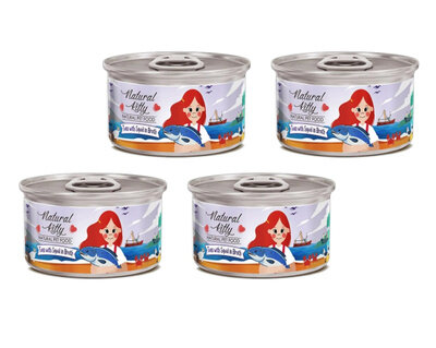 Pettric консервы Natural Kitty, тунец с кальмаром в бульоне 80 г х 4 шт