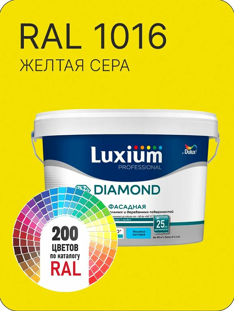 Краска для минеральных и деревянных фасадов Dulux Diamond желтая сера Ral 1016 9 л.