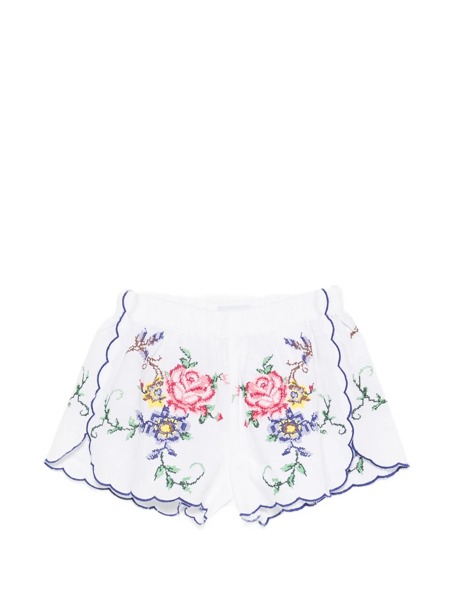 Шорты Floral-embroidered scalloped-hem mini shorts