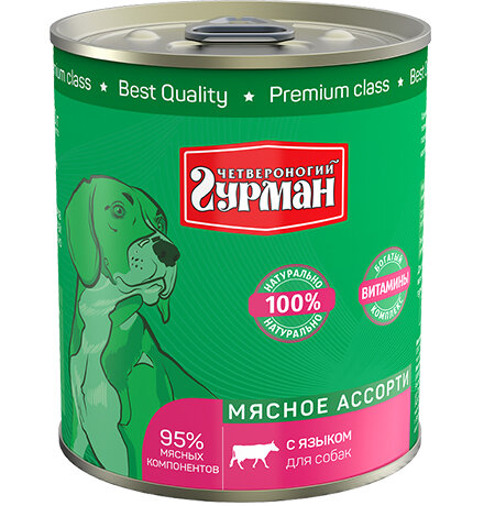 С Языком консервы для собак (цена за упаковку) 340г x 6шт