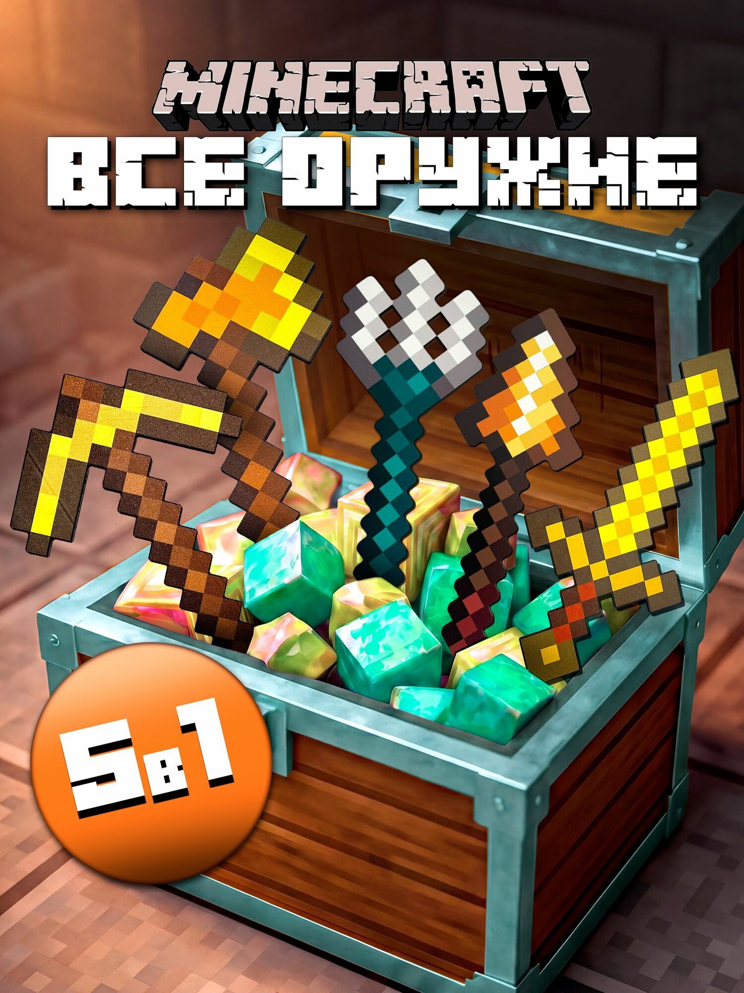 Игрушки Майнкрафт Оружие и инструменты золотые набор 5 шт