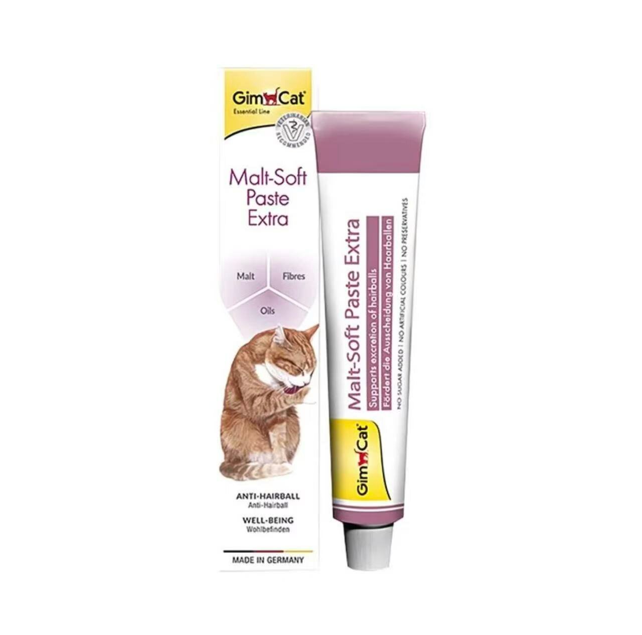 Паста для вывода шерсти GimCat Malt-Soft Extra, 100 г, с маслами и клетчаткой, без сахара