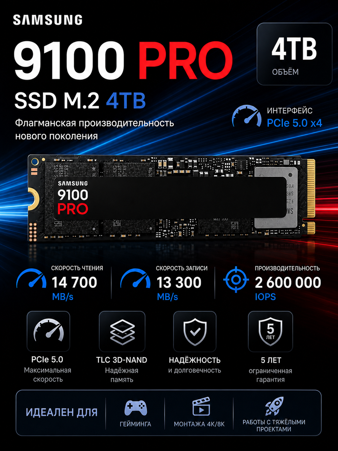 Твердотельный накопитель Samsung 9100 Pro 4TB MZ-VAP4T0BW (OEM)