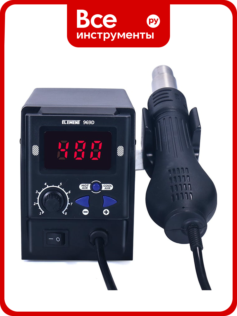 Паяльный фен ELEMENT 969D 17664 с регулируемой температурой, термостойким корпусом, бытовой класс