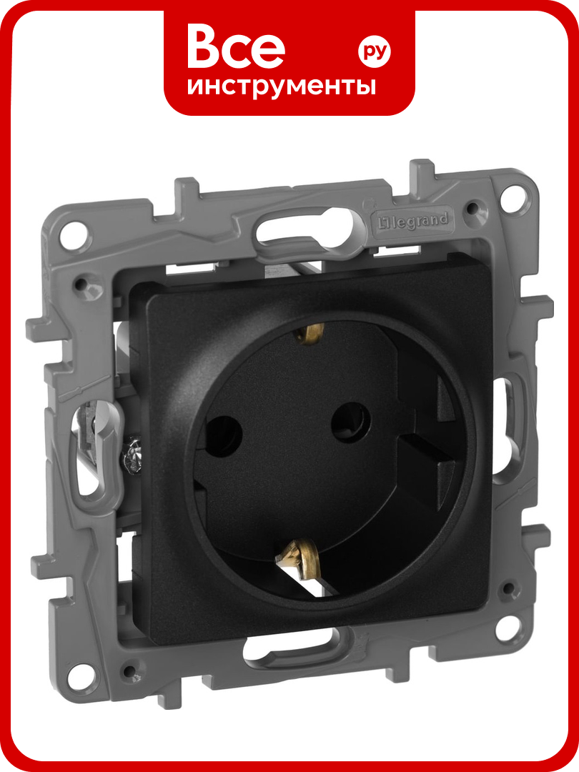 Розетка Legrand с заземлением Legrand Etika со шторками 16А 250В винтовые зажимы антрацит