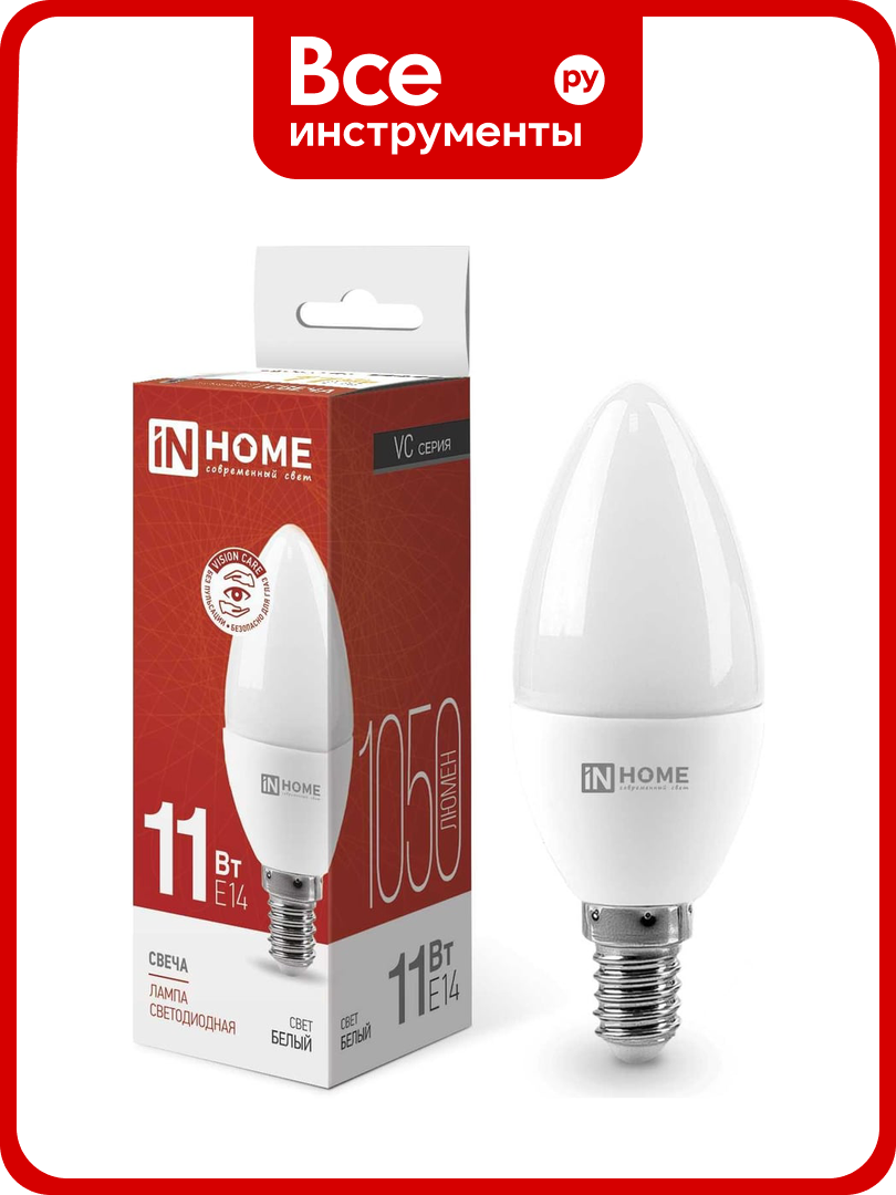Светодиодная лампа IN HOME LED-СВЕЧА-VC 11Вт 230В Е14 4000К 1050Лм 4690612020471