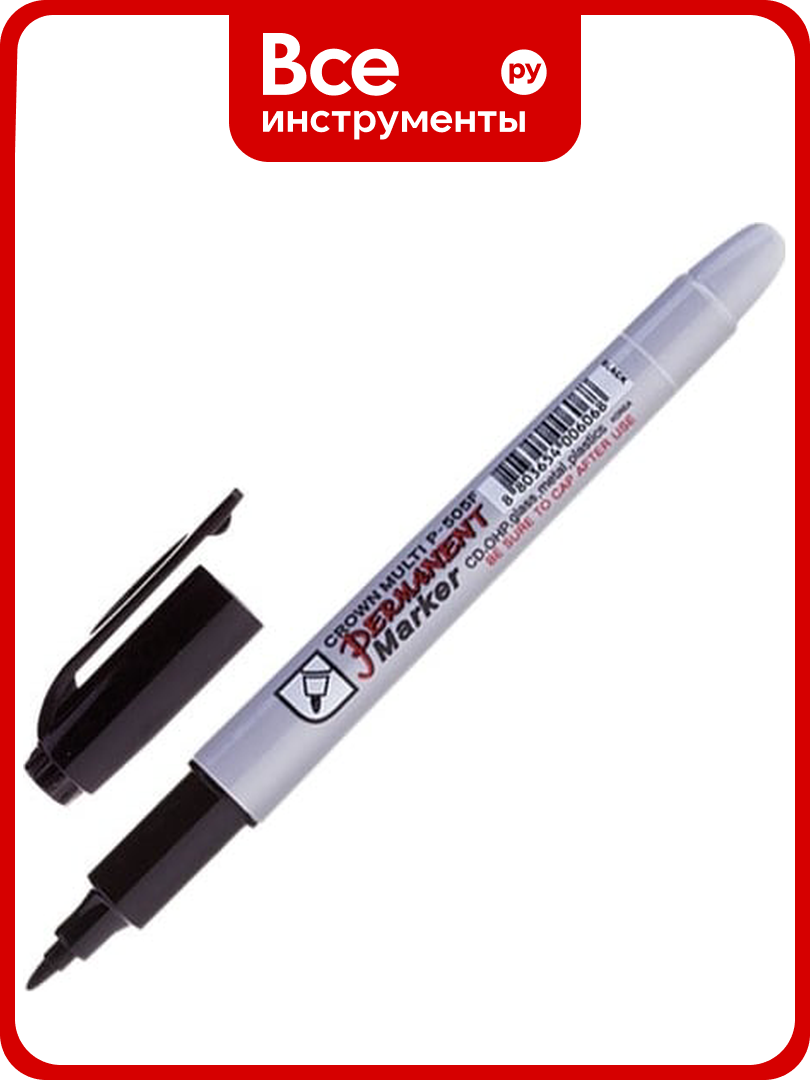 Маркер перманентный Crown "Multi Marker Super Slim" черный, пулевидный, 1мм, 12 шт. P-505F