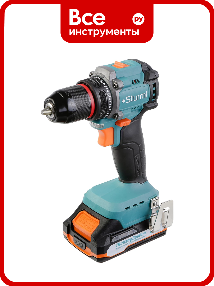 Дрель аккумуляторная Sturm 18В, 1BatterySystem, 60Нм, 2x2.0Ач, кейс CD1860BL