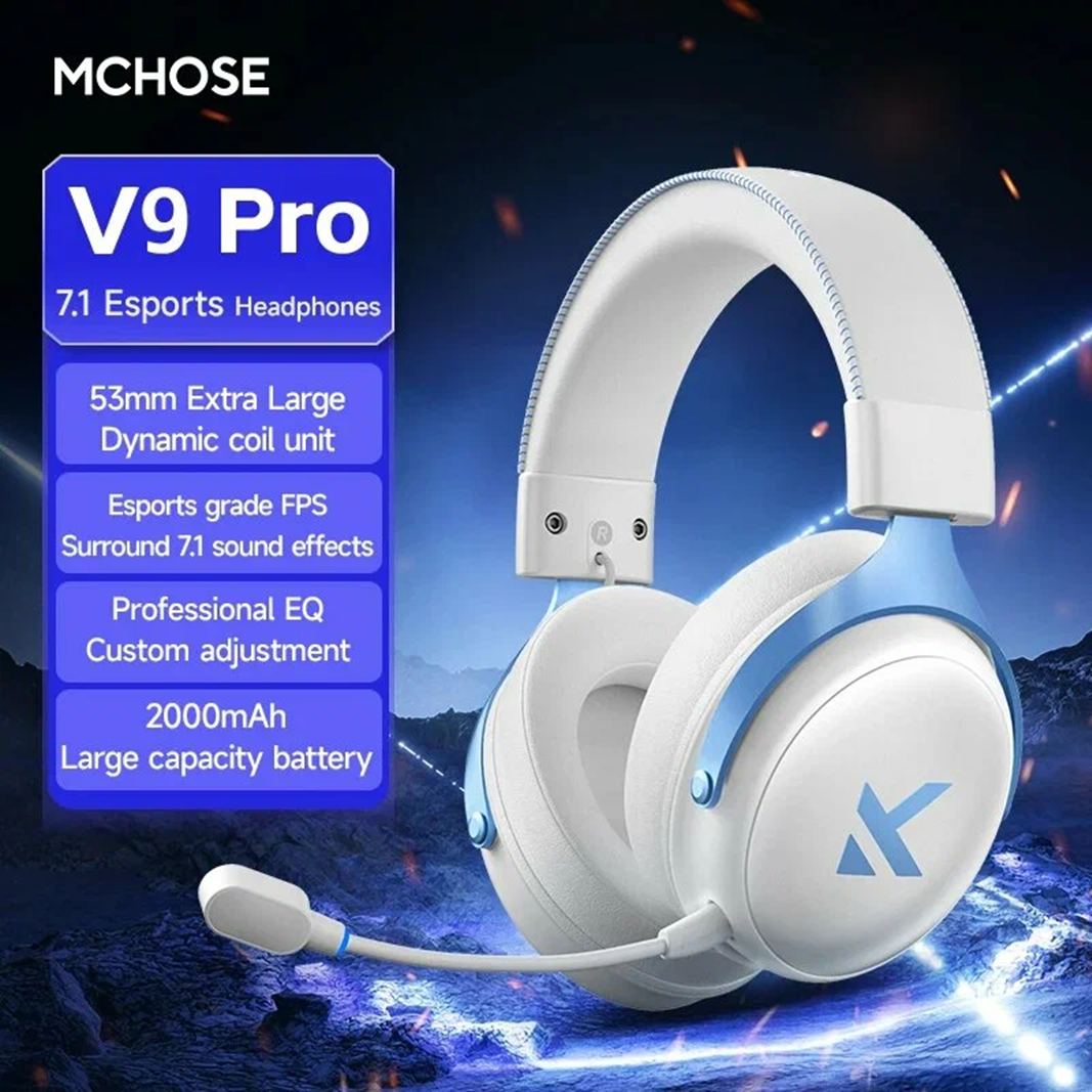 MCHOSE V9 Pro Беспроводные игровые наушники, шумоподавление, White Blue