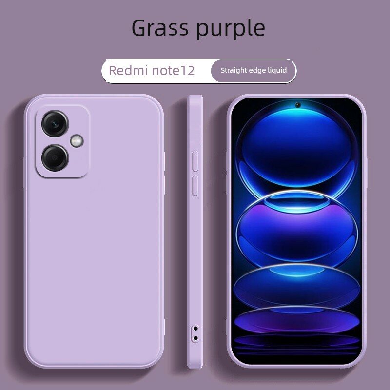 Жидкий силиконовый чехол с полным покрытием для Redmi Note 12 Turbo прямой край лавандовый с защитным стеклом