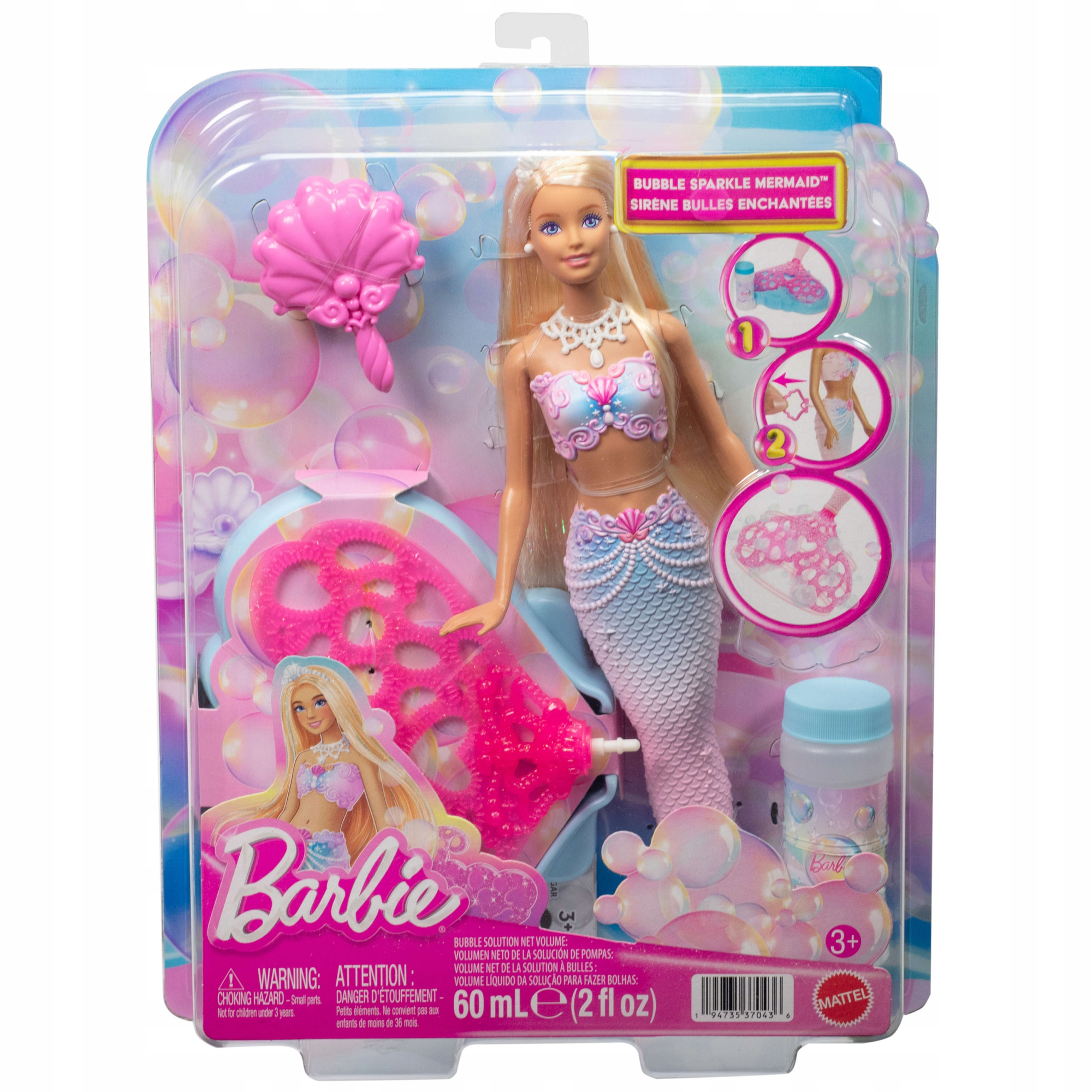 Кукла Mattel Barbie Русалка с функцией создания мыльных пузырей JLW56, 30 см