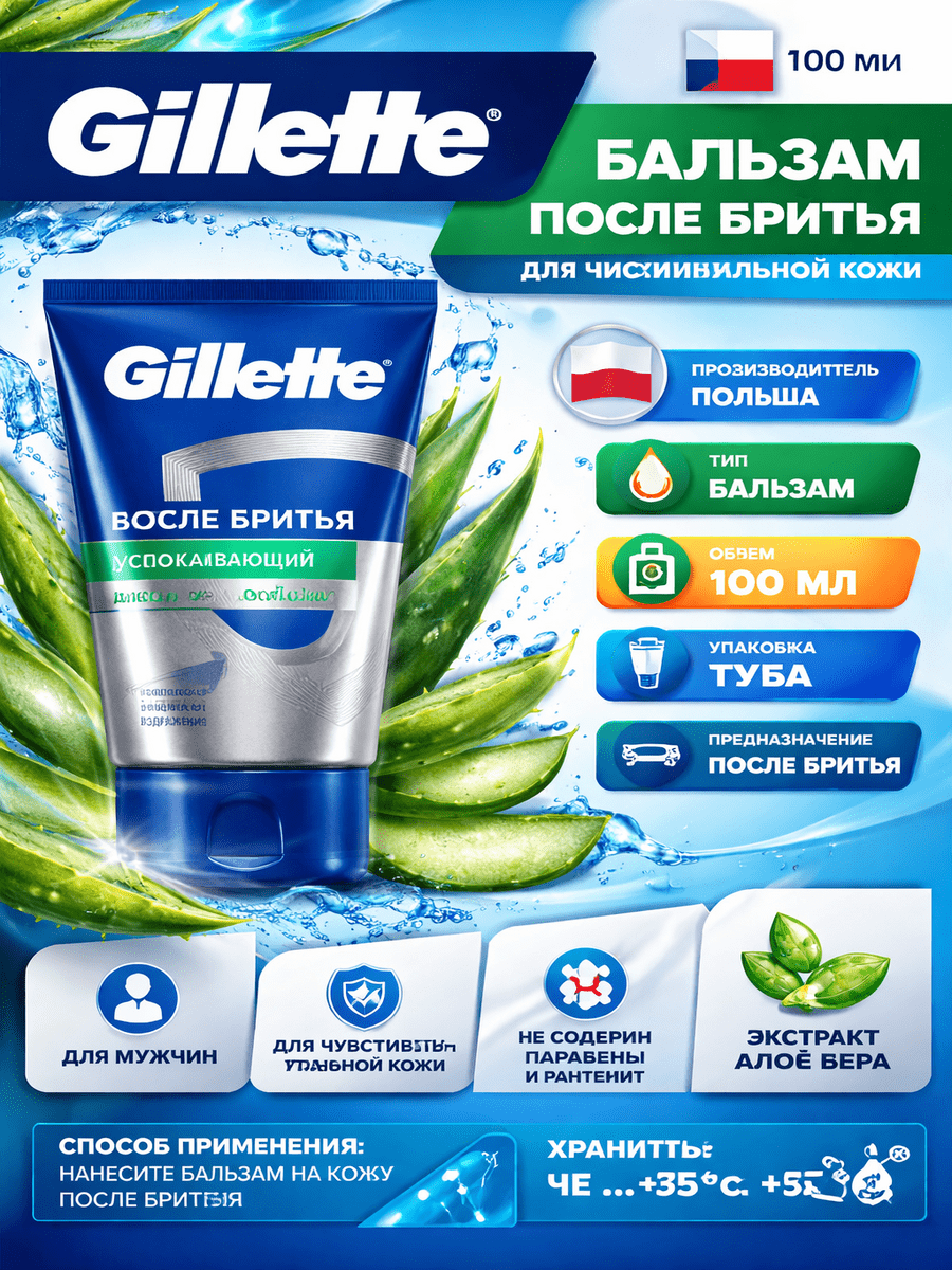 Бальзам после бритья Gillette Алоэ для чувствительной кожи, 100мл