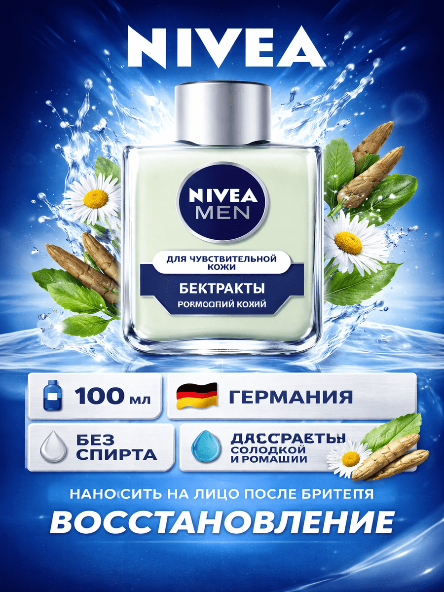 Бальзам после бритья Nivea для чувствительной кожи восстанавливающий, 100мл