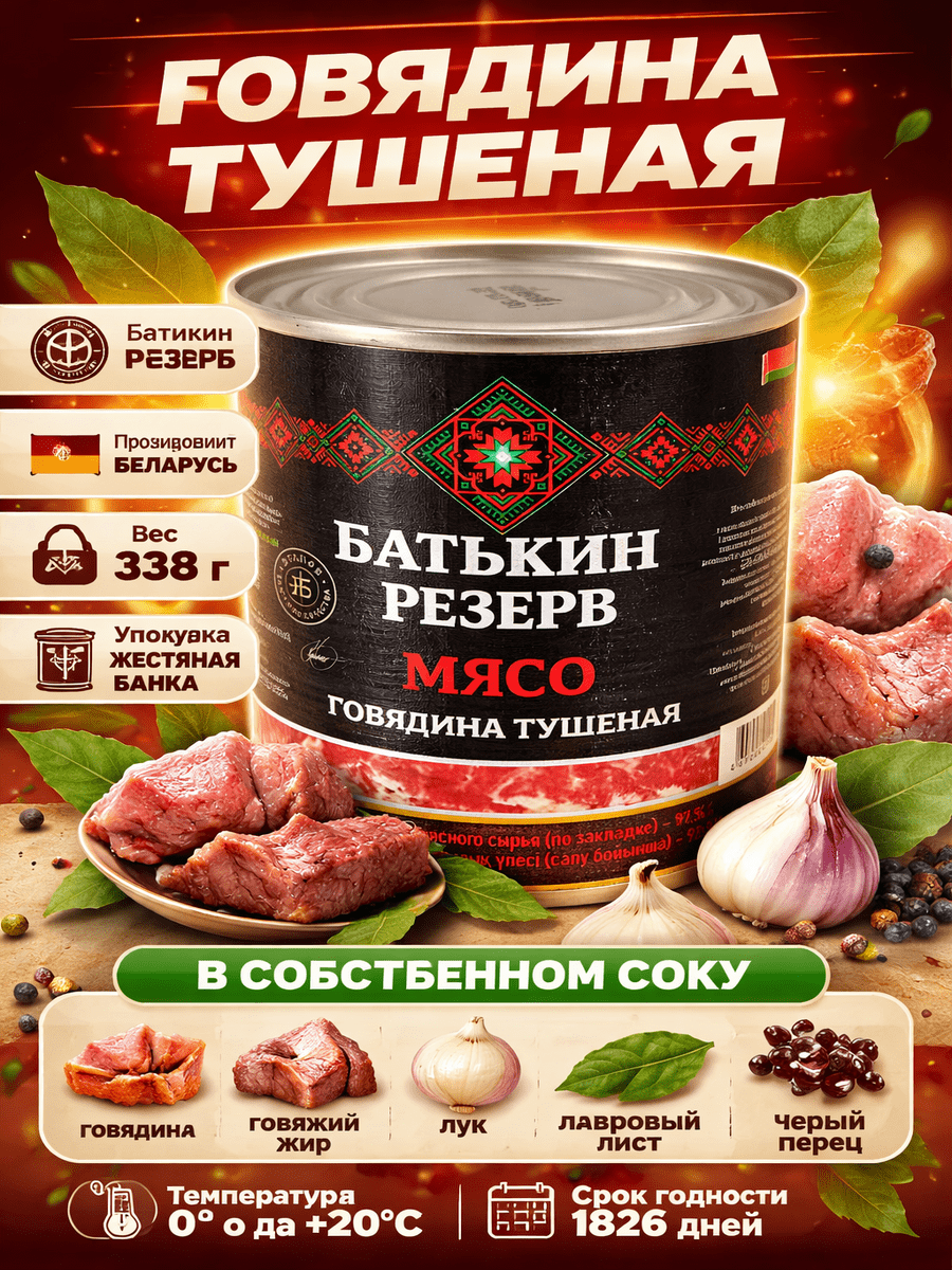 Говядина тушеная Батькин Резерв ГОСТ, 338г