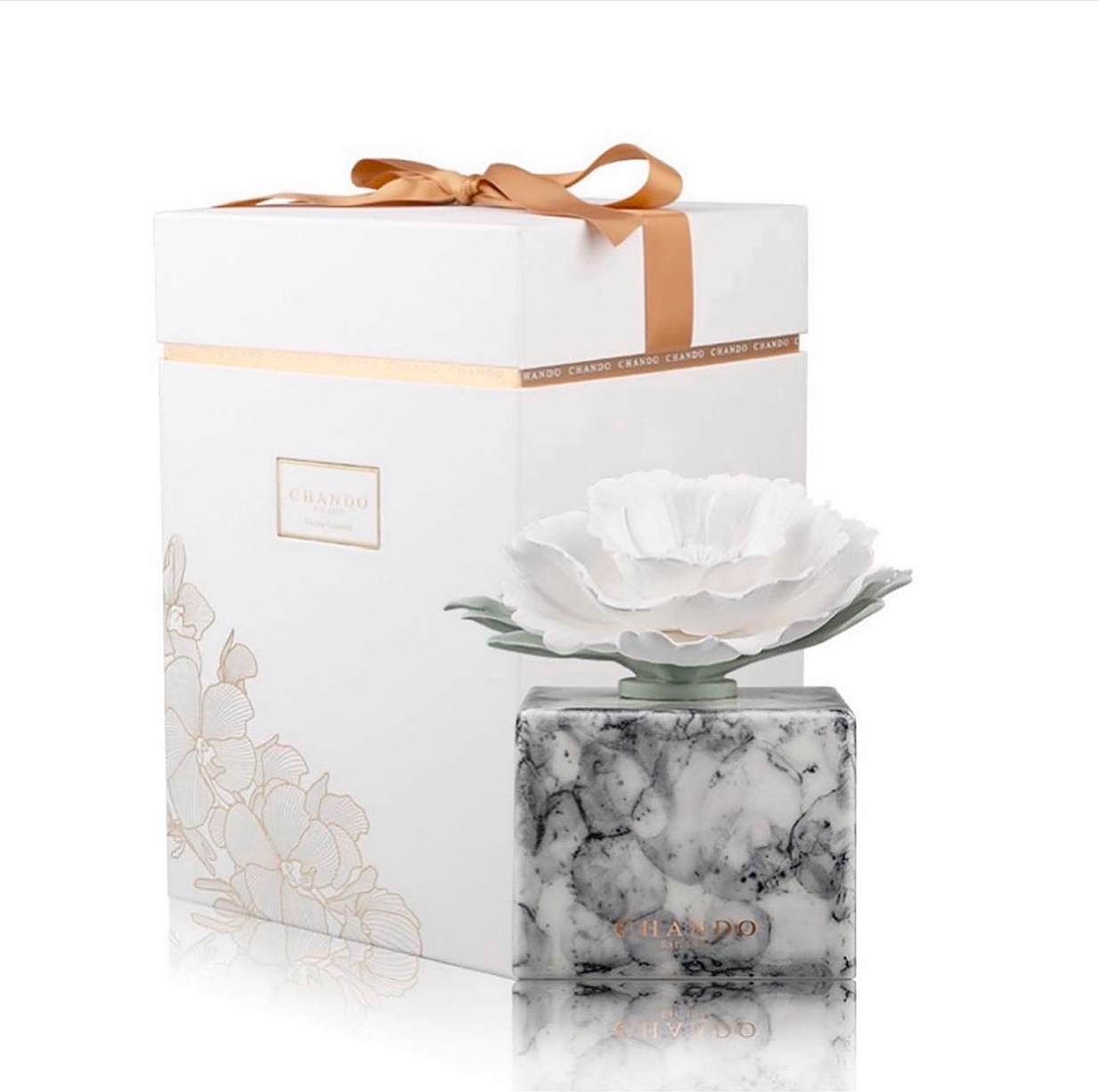 Chando Ароматический диффузор "Белый мрамор", аромат "Восточный пион" Marble White Oriental Peony Diffuser 40g