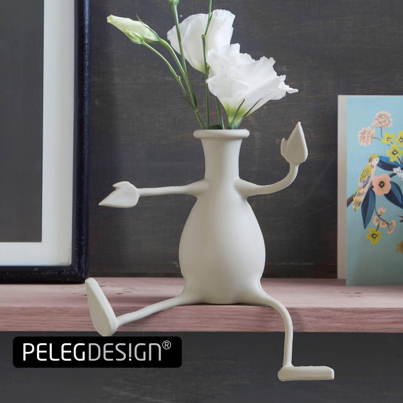 Ваза для цветов Peleg Design Florino, светло-серая — оригинальная декоративная ваза для дома, офиса и подарка