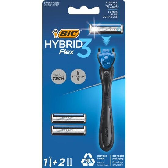 Бритвенный станок Bic Flex 3 Hybrid, с 2 сменными кассетами