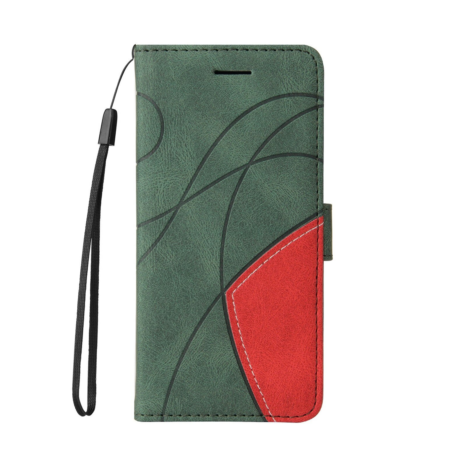 Чехол-книжка MyPads для Google Pixel 6 из качественной импортной кожи с подставкой и застёжкой, зелёный с красной вставкой