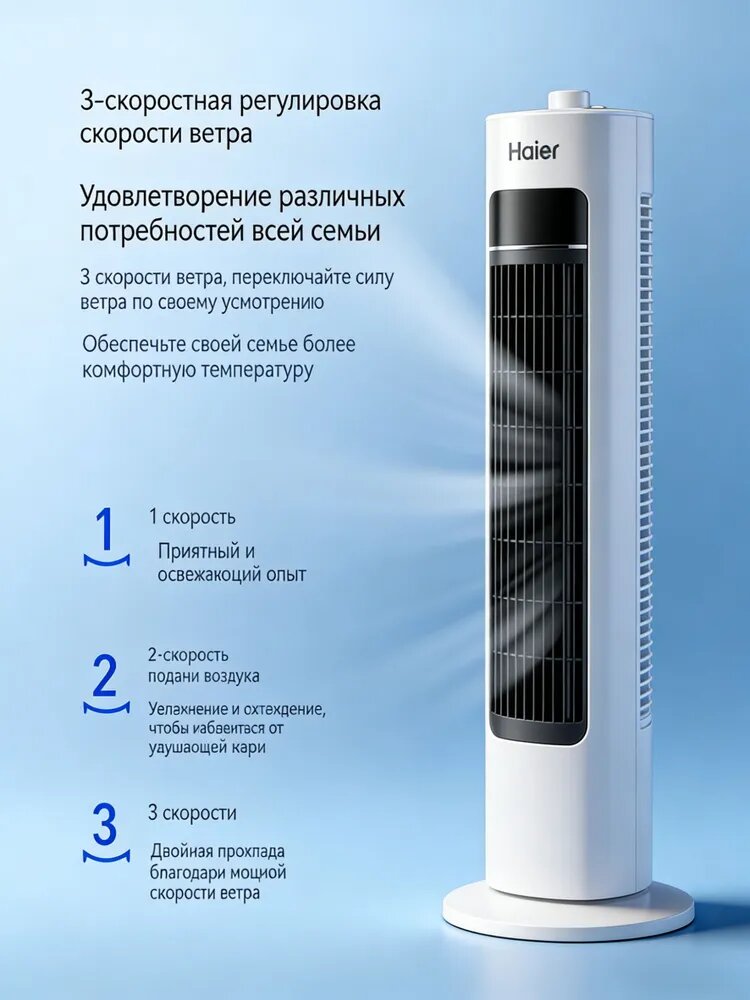 Вентилятор Haier Ice Water, инверторное управление, площадь 50 м², Wi-Fi, белый